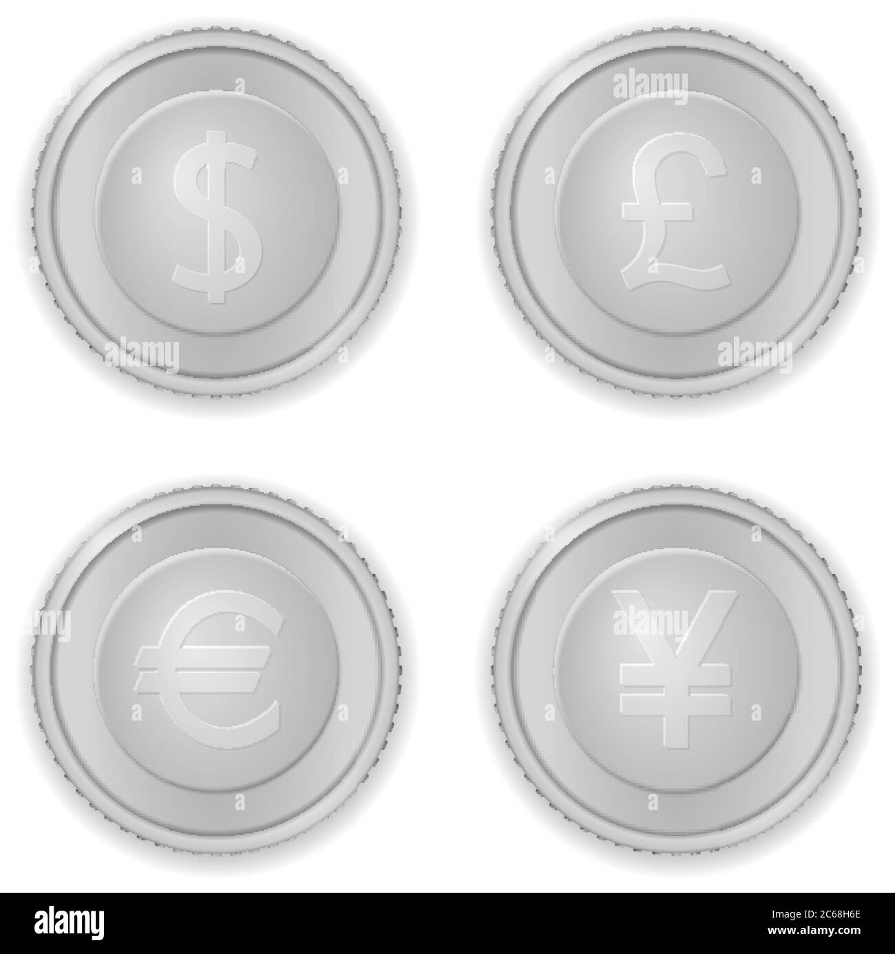 Silver coins with currency symbols on a white background Stock Vector ...