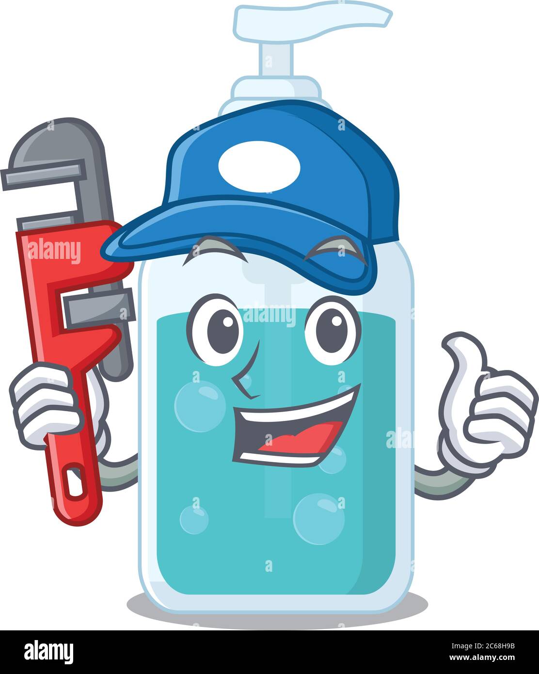 cartoon character design of hand sanitizer as a Plumber with tool Stock ...