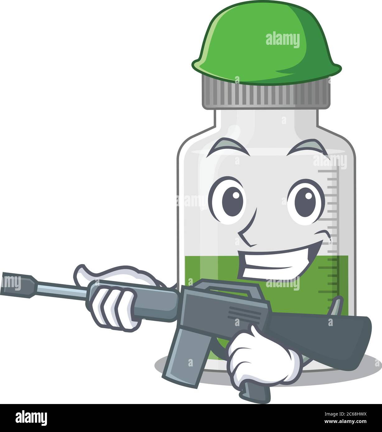 A cartoon picture of Army vitamin syrup holding machine gun Stock ...
