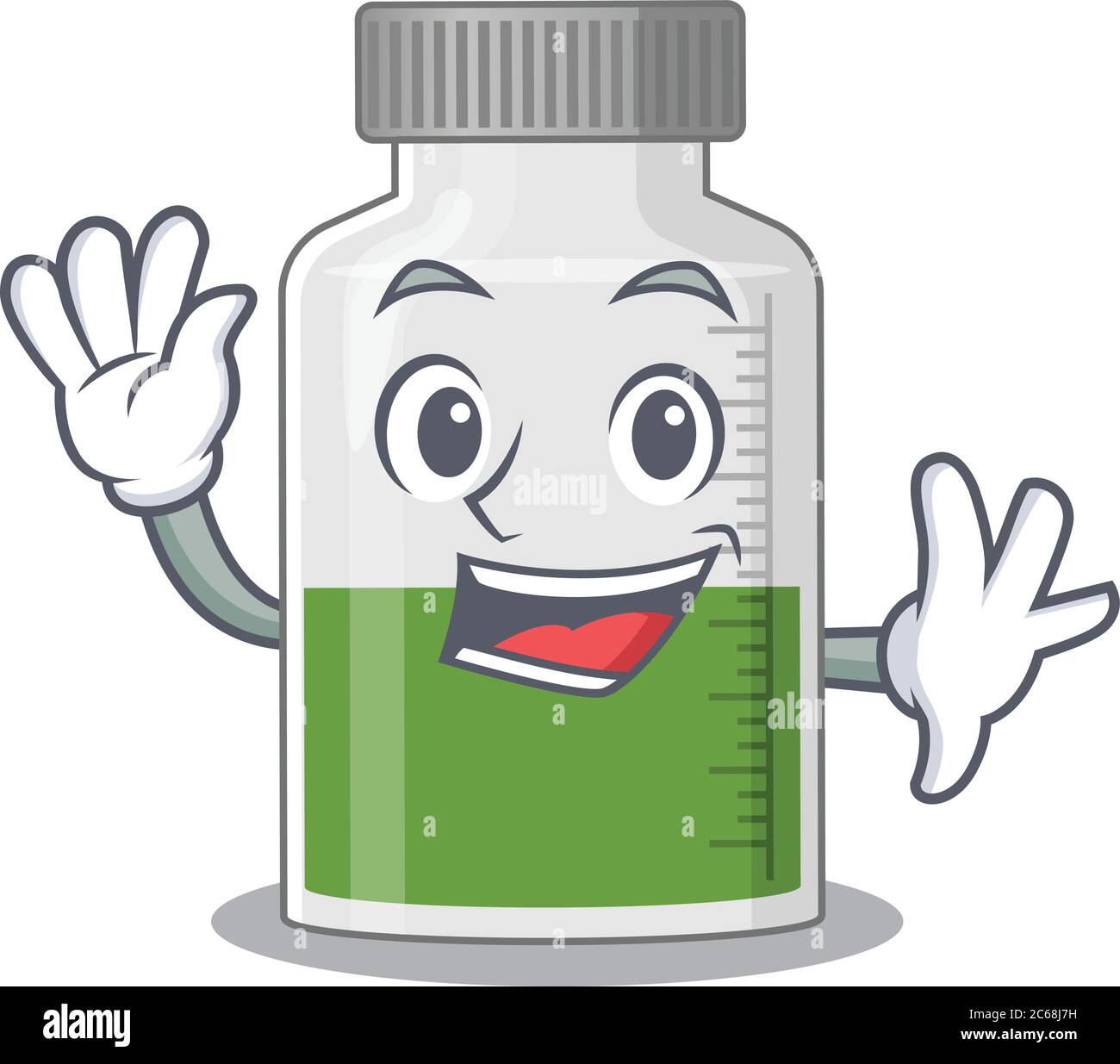A charming vitamin syrup mascot design style smiling and waving hand ...