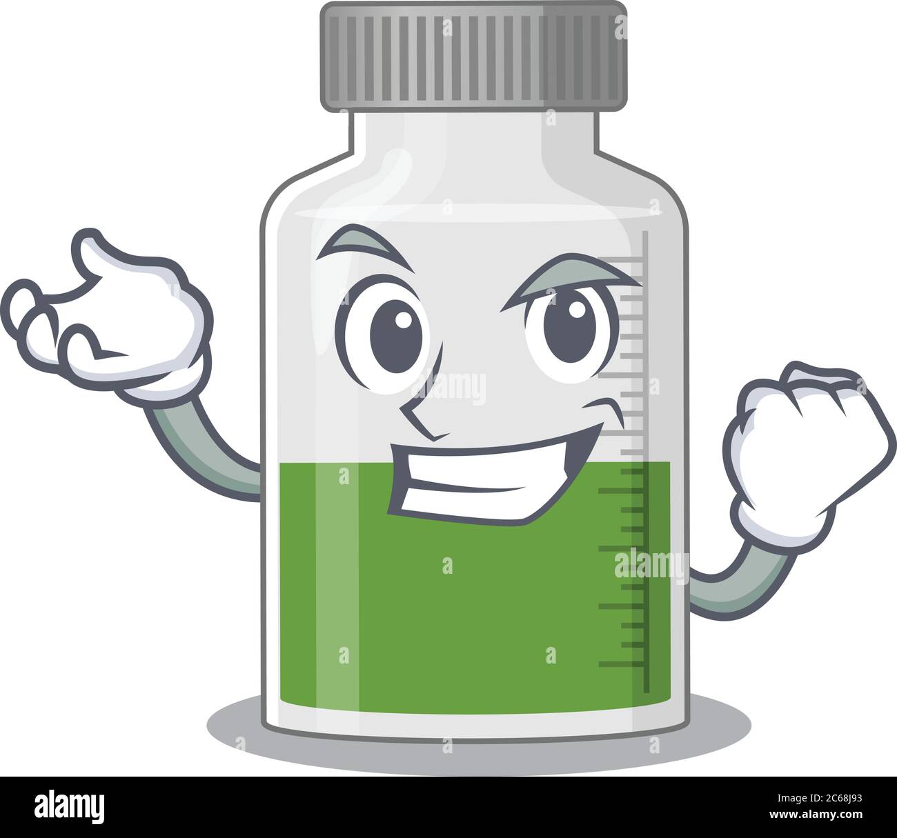 A funny cartoon design concept of vitamin syrup with happy face Stock ...
