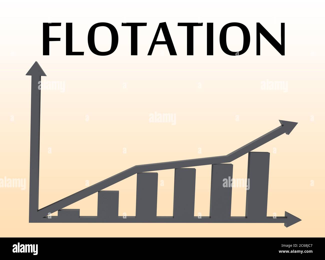 3D illustration of FLOTATION above a column bar graph, isolated over ...