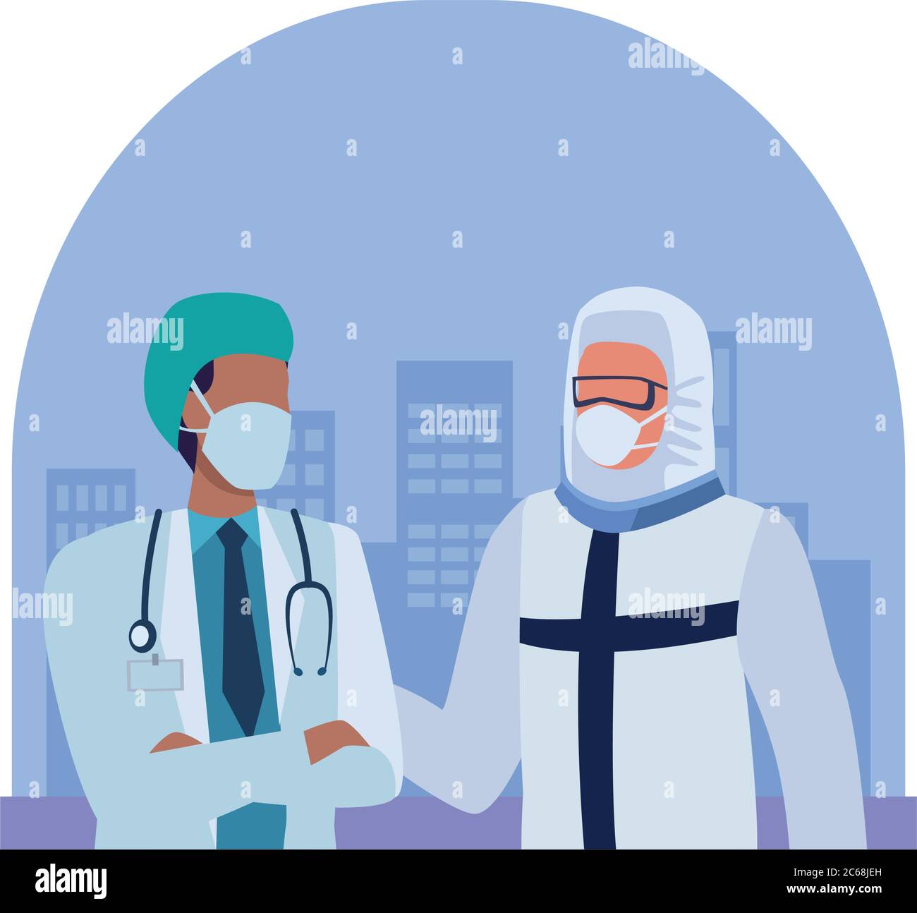 group of doctors wearing medical masks characters vector illustration ...