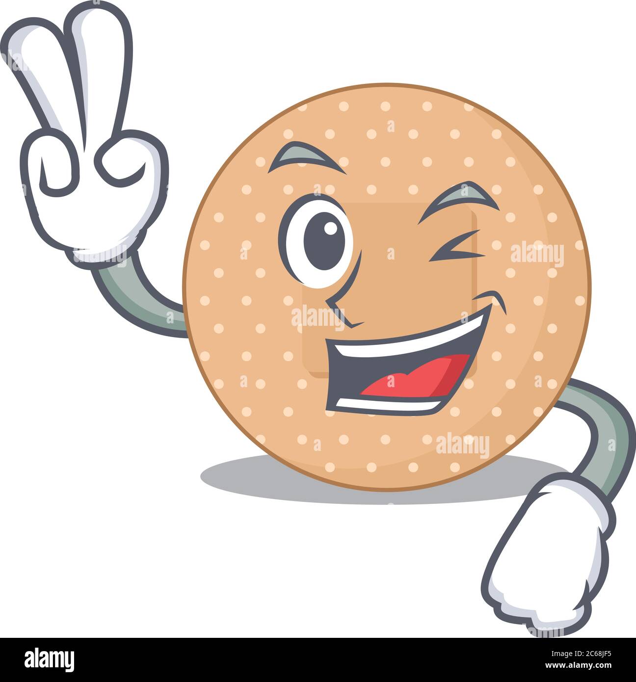 A joyful rounded bandage cartoon mascot style show two fingers pose ...