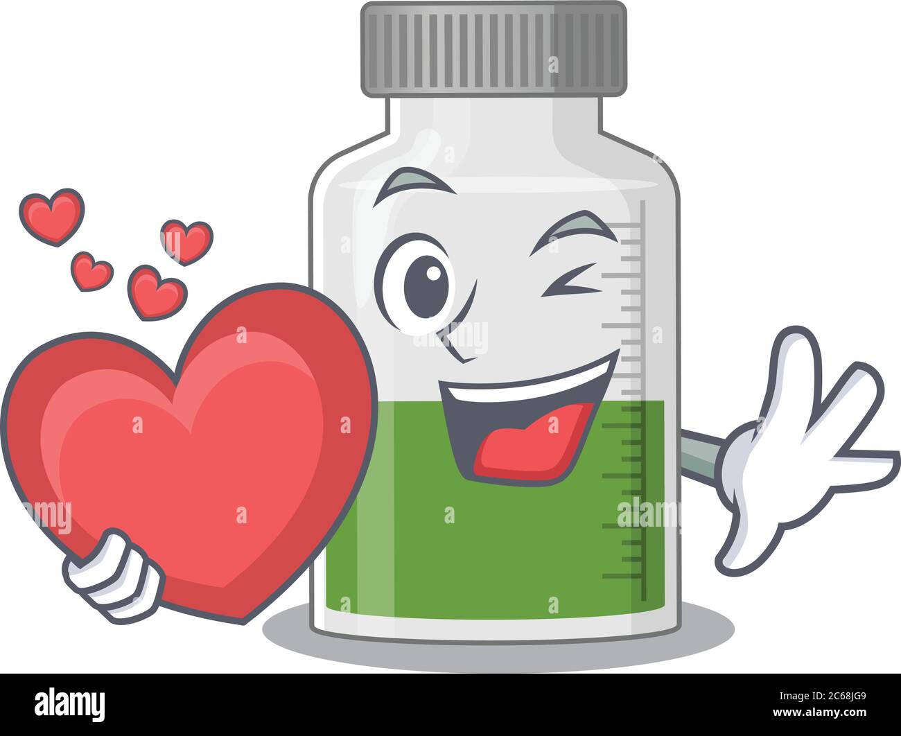 A sweet vitamin syrup cartoon character style holding a big heart Stock ...