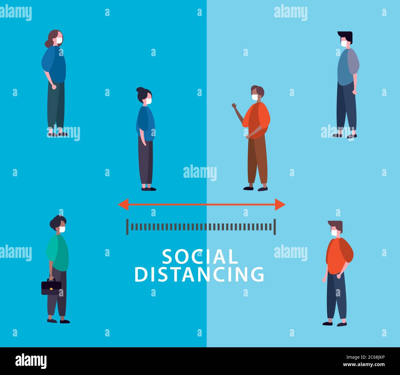 people using face masks with social distancing for covid19 vector ...