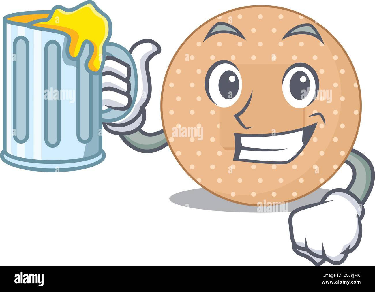 A cartoon concept of rounded bandage toast with a glass of beer Stock ...