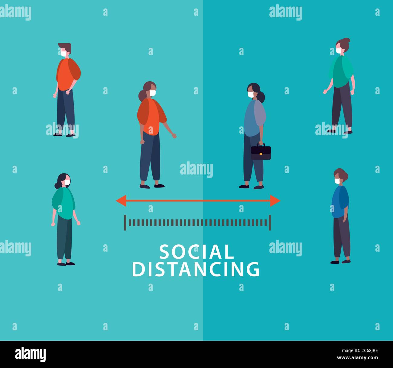 people using face masks with social distancing for covid19 vector ...