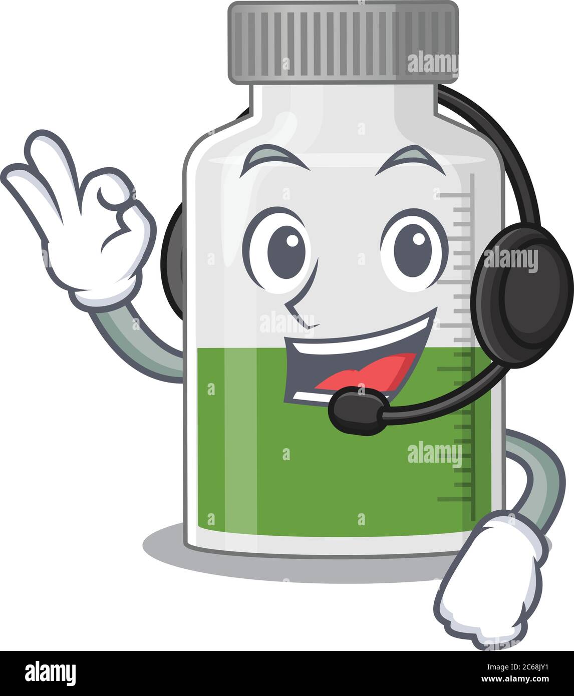A stunning vitamin syrup mascot character concept wearing headphone ...
