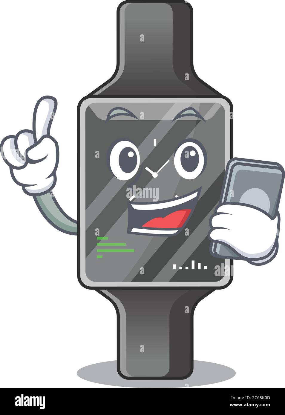 caricature character design style of smart watch speaking on phone ...