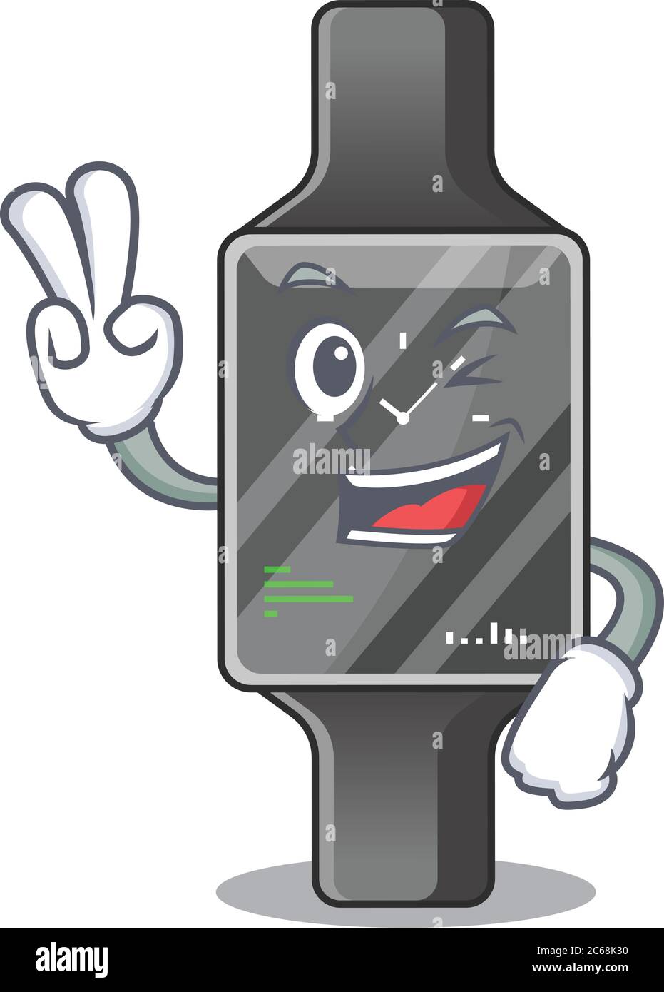 A joyful smart watch cartoon mascot style show two fingers pose Stock ...