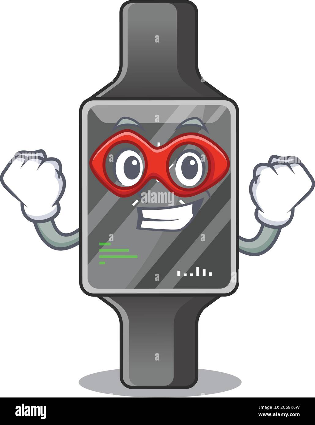 A cartoon mascot of smart watch in a fantastic Super hero character ...