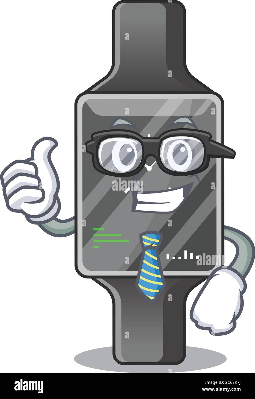 cartoon mascot style of smart watch Businessman with glasses and tie ...