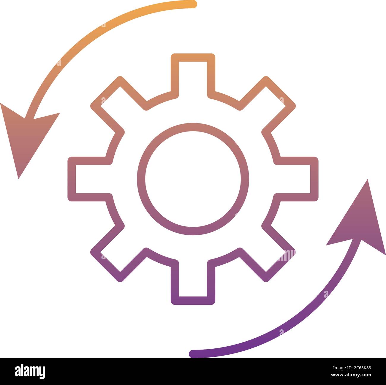 gear machine work with arrows around gradient line style icon vector ...