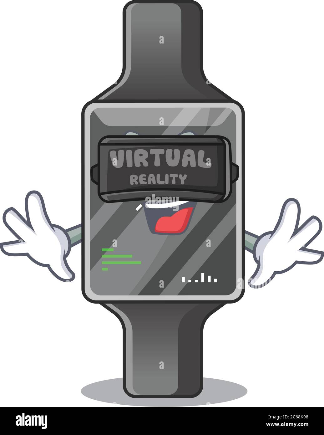 Smart watch cartoon image play a game with Virtual Reality headset ...