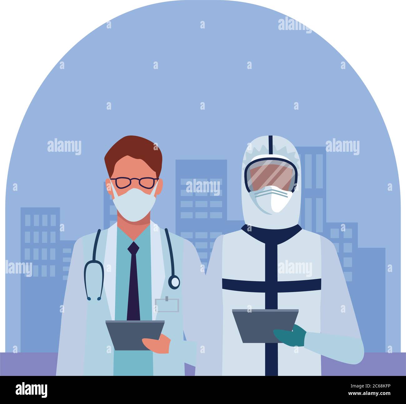 group of doctors wearing medical masks characters vector illustration ...