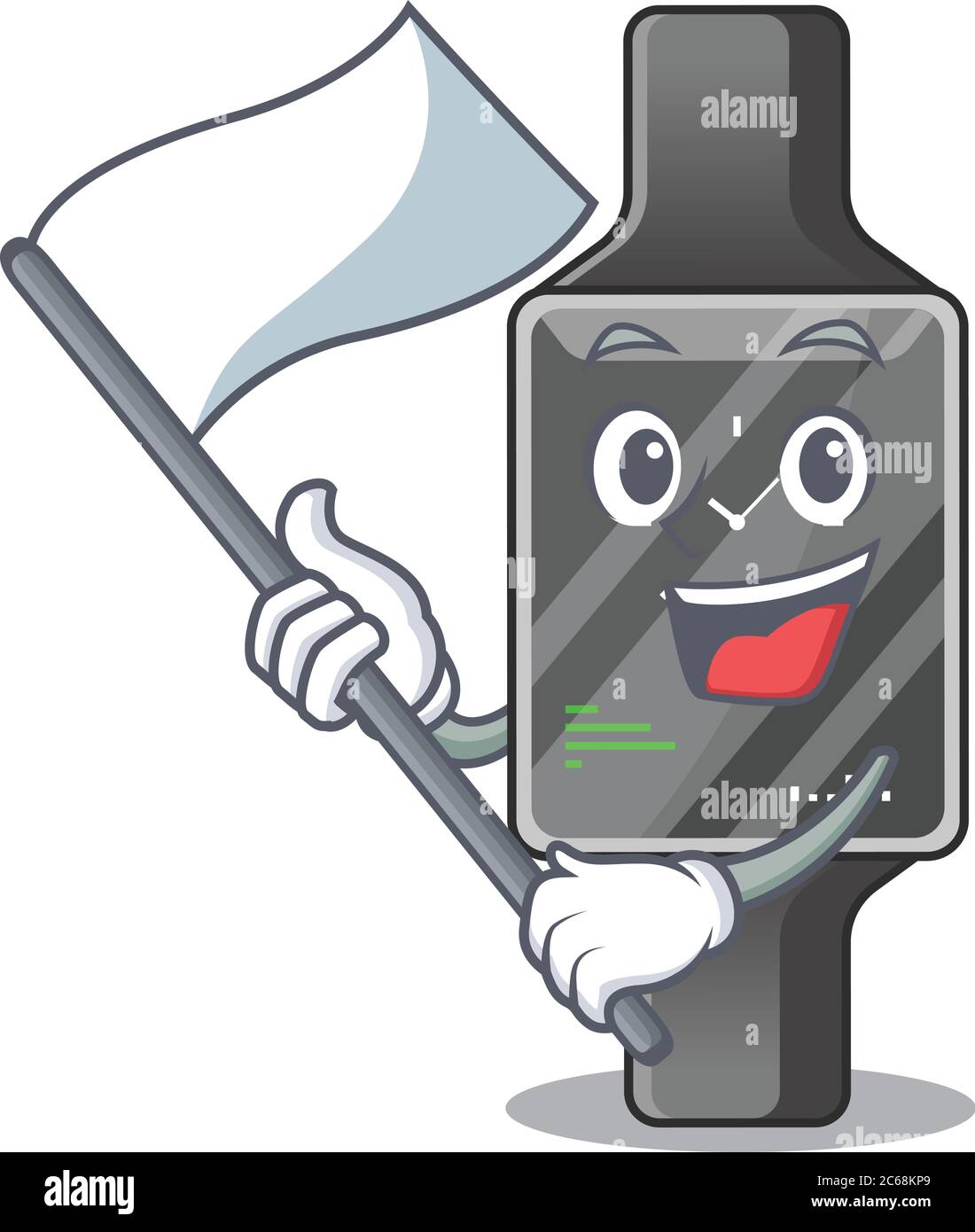 A brave smart watch mascot character design holding a white flag Stock ...