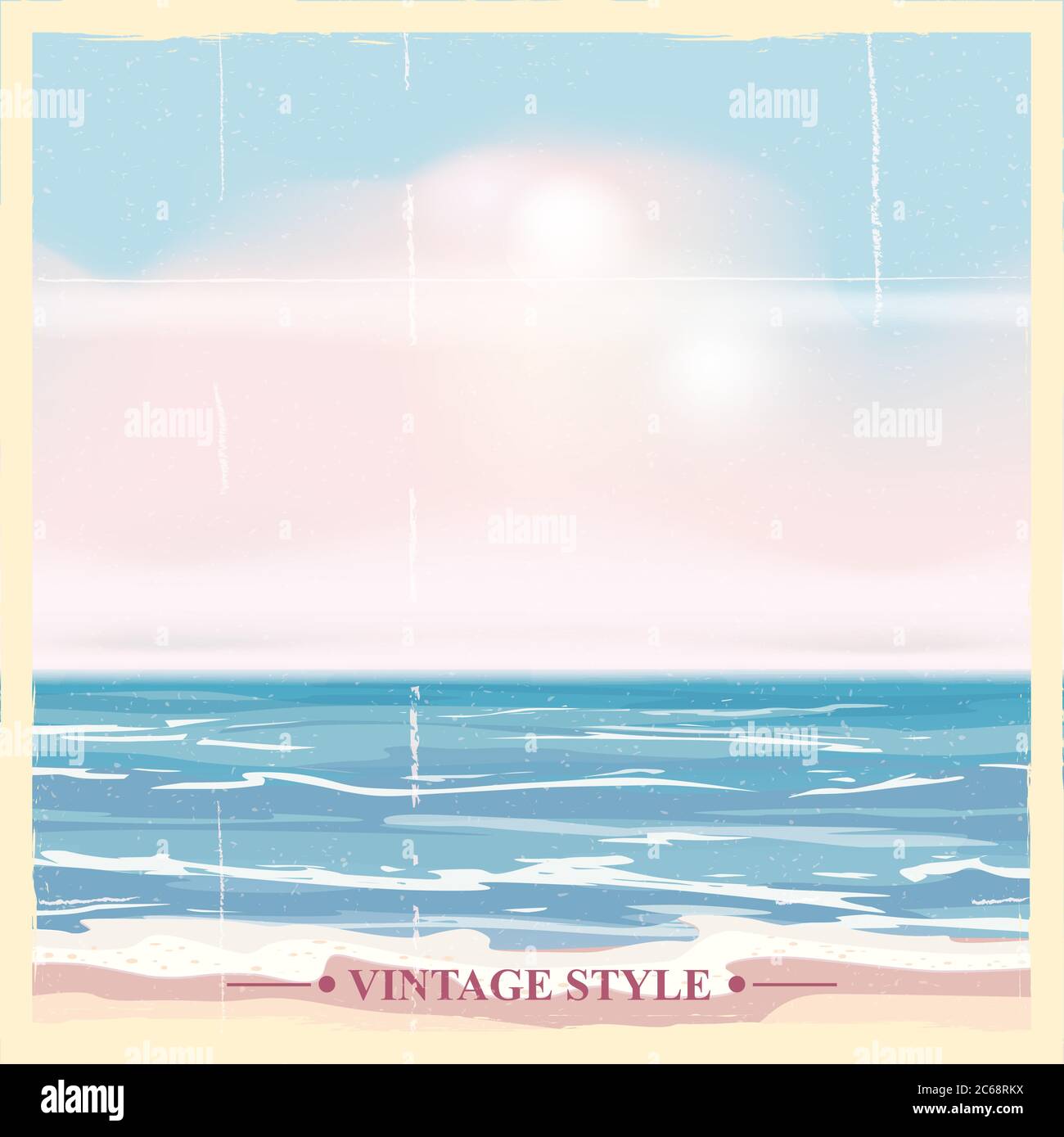 Vintage seaside summer view poster. Seascape, vector background ...