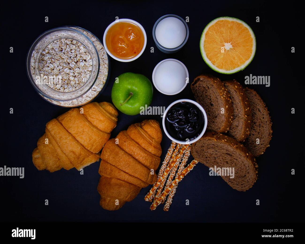 A beautiful view of a colorful breakfast table with beautiful ...