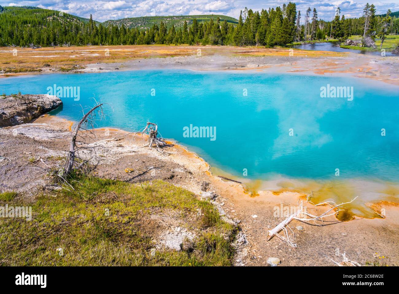 The colorful pools of hot springs in Yellowstone National Park, Wyoming ...