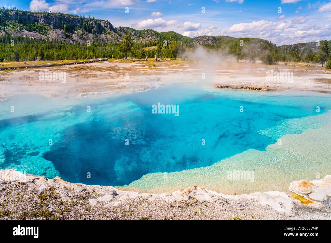 The colorful pools of hot springs in Yellowstone National Park, Wyoming ...