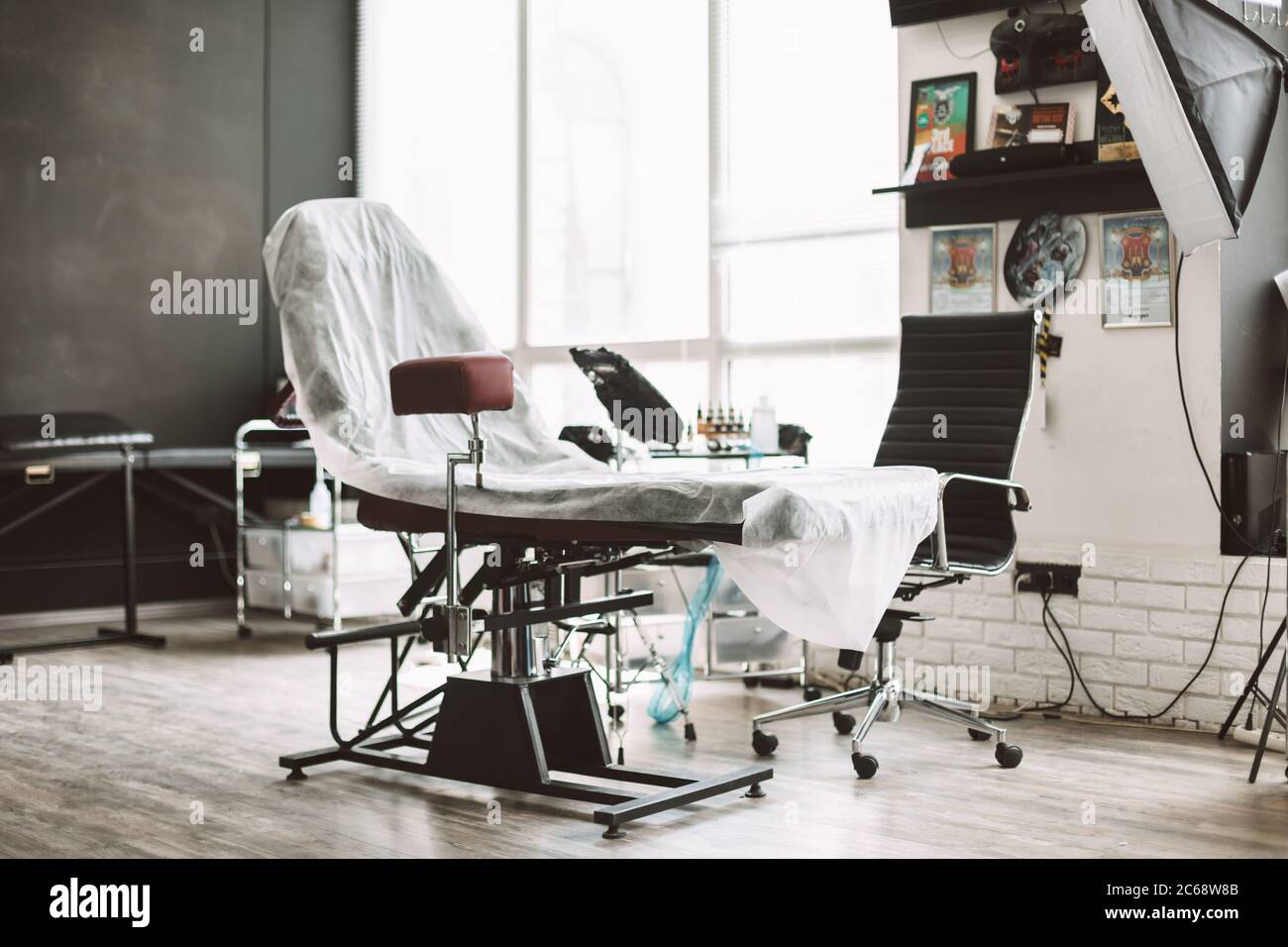 Beautiful interior of tattoo master workplace in modern studio Stock ...