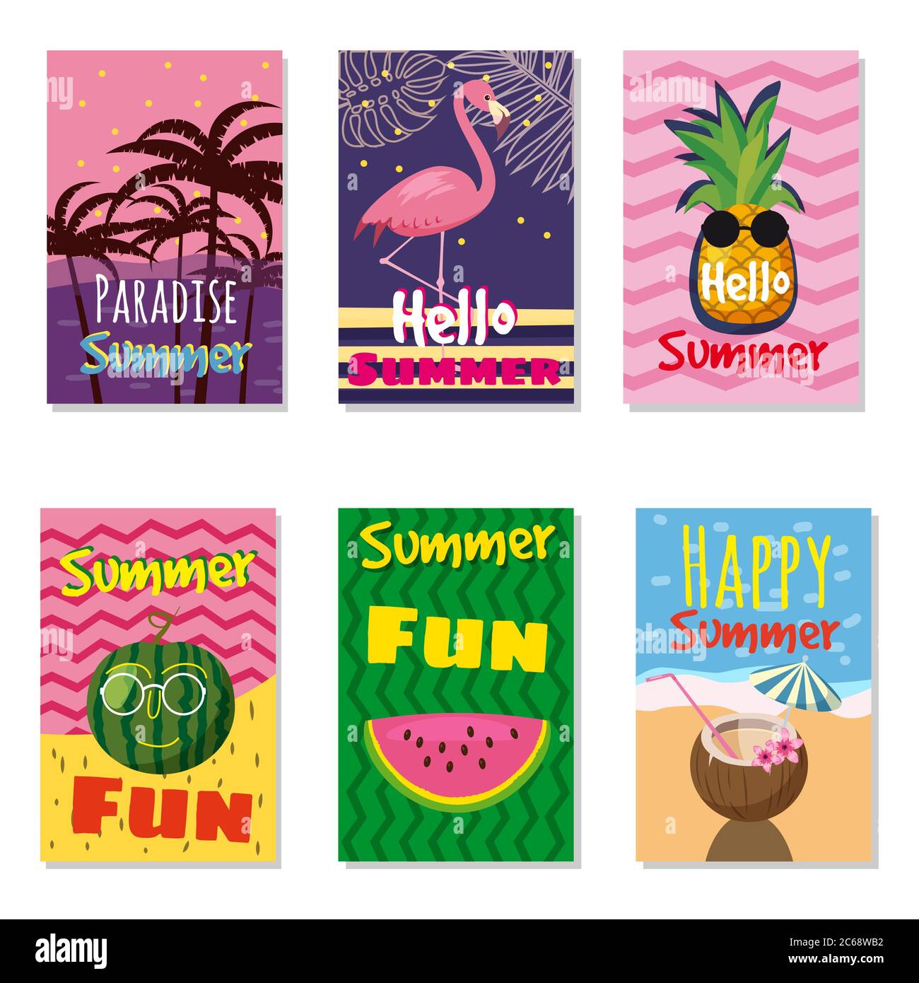 Vector set of bright summer cards. Beautiful summer posters with ...