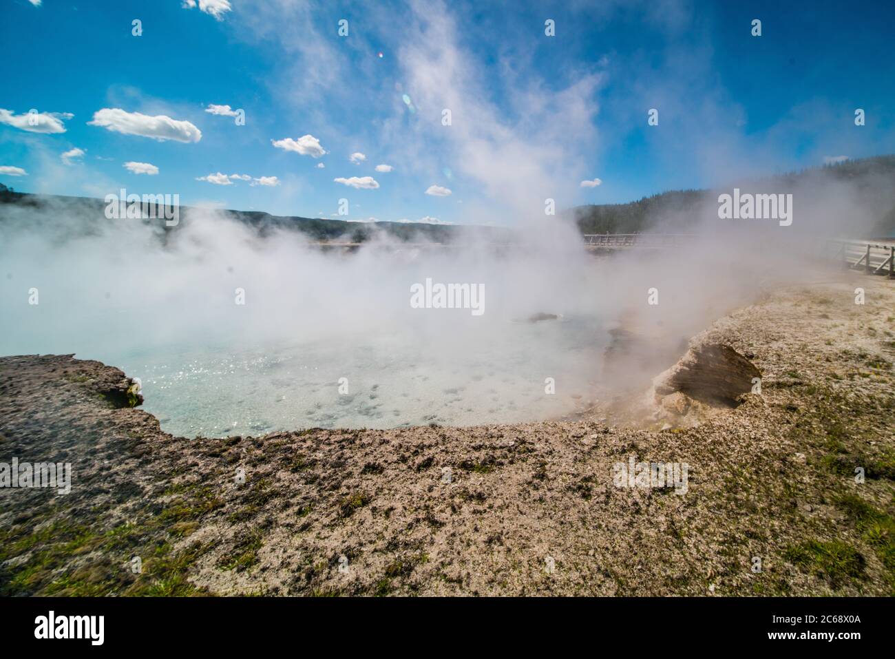 The colorful pools of hot springs in Yellowstone National Park, Wyoming ...
