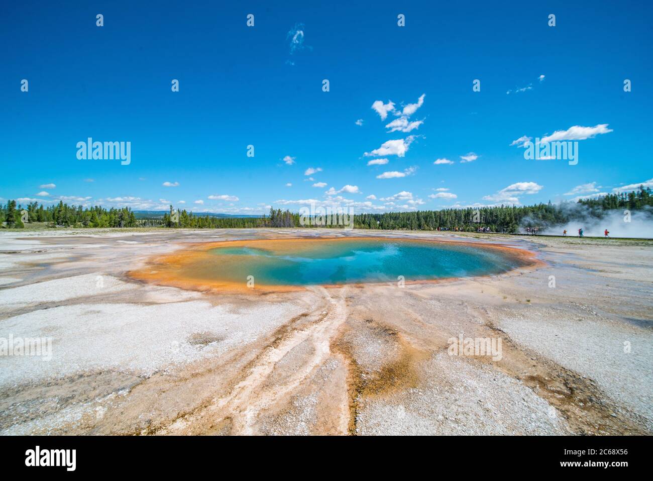The colorful pools of hot springs in Yellowstone National Park, Wyoming ...