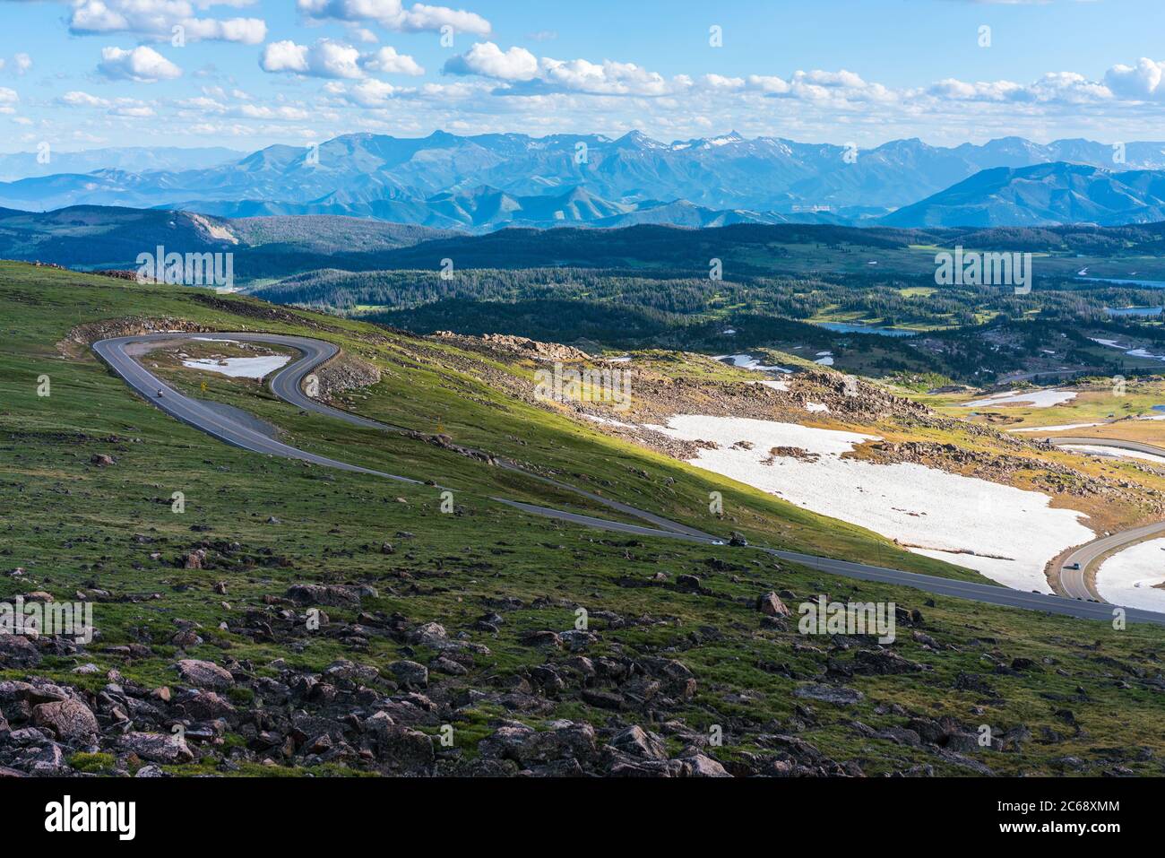 The snow mountains and meadows on beartooth highway, in Montana, on ...