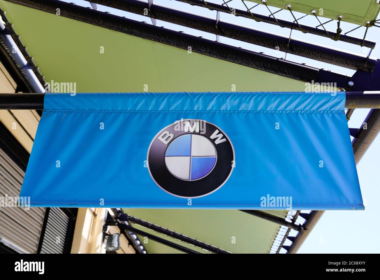 Bordeaux , Aquitaine / France - 07 06 2020 : Bmw flag with logo shop ...