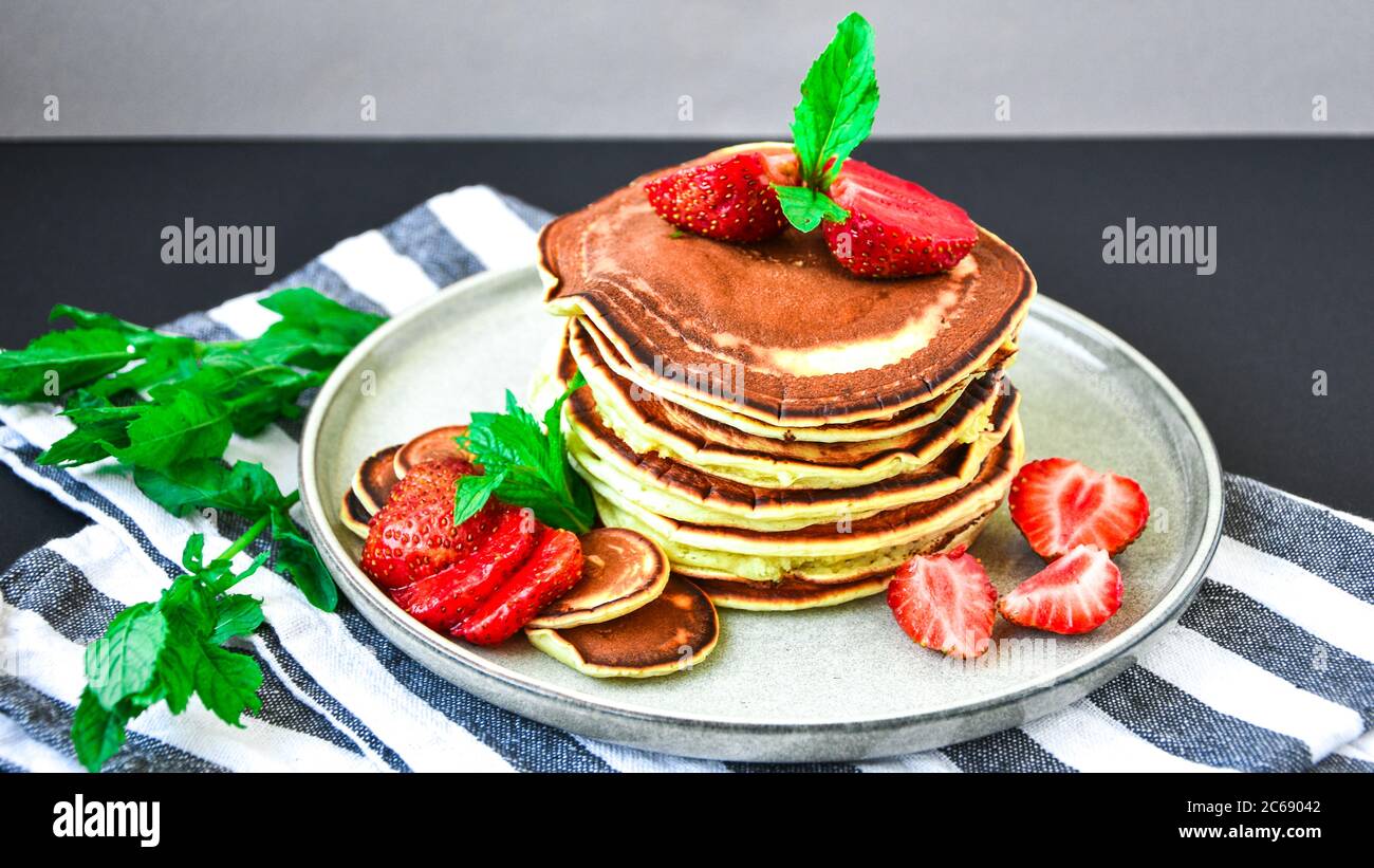 Plate with Traditional Pancakes and Tiny Pancake Cereal with ...