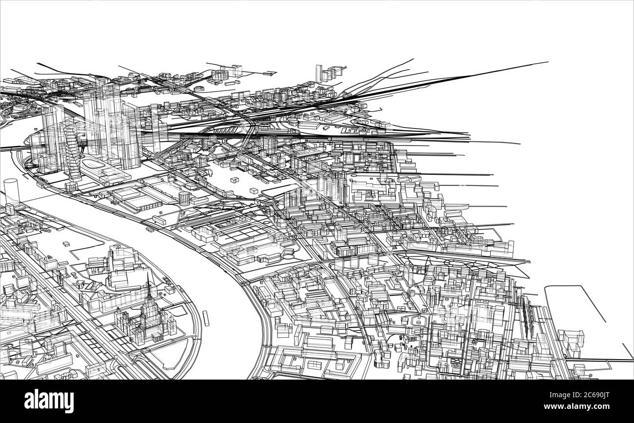 Outline city concept. Wire-frame style Stock Photo - Alamy