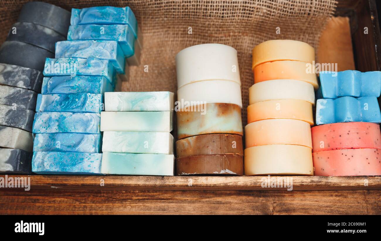 Organic handmade pure soap bars with various natural additives Stock ...