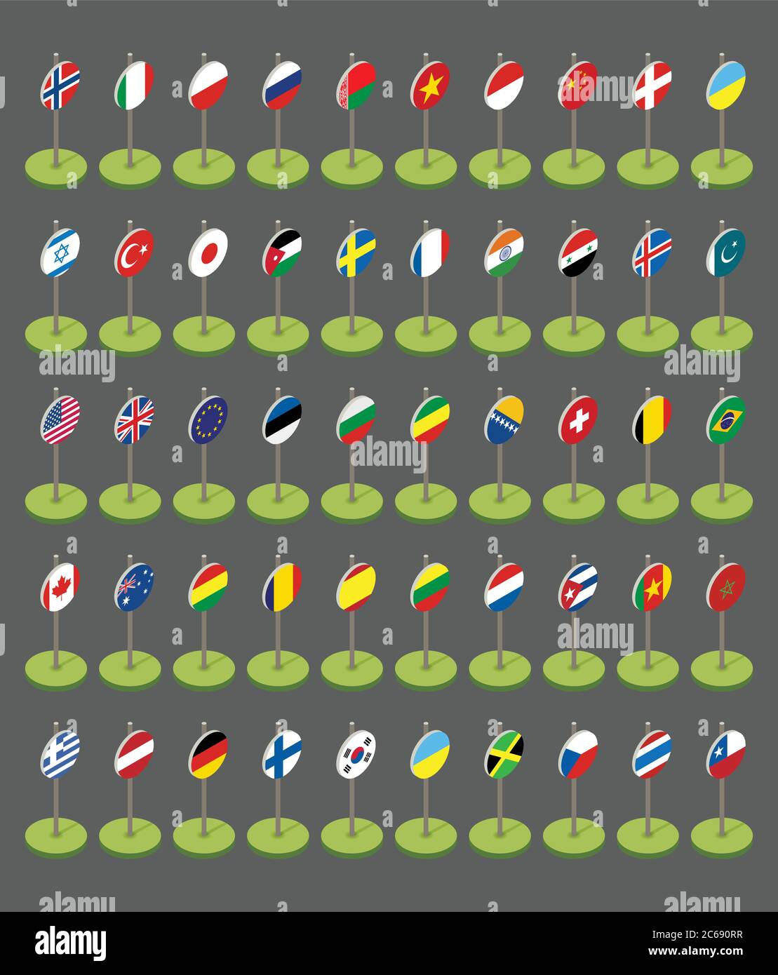 Isometric flags icons in flat style. Simple flags of the countries ...