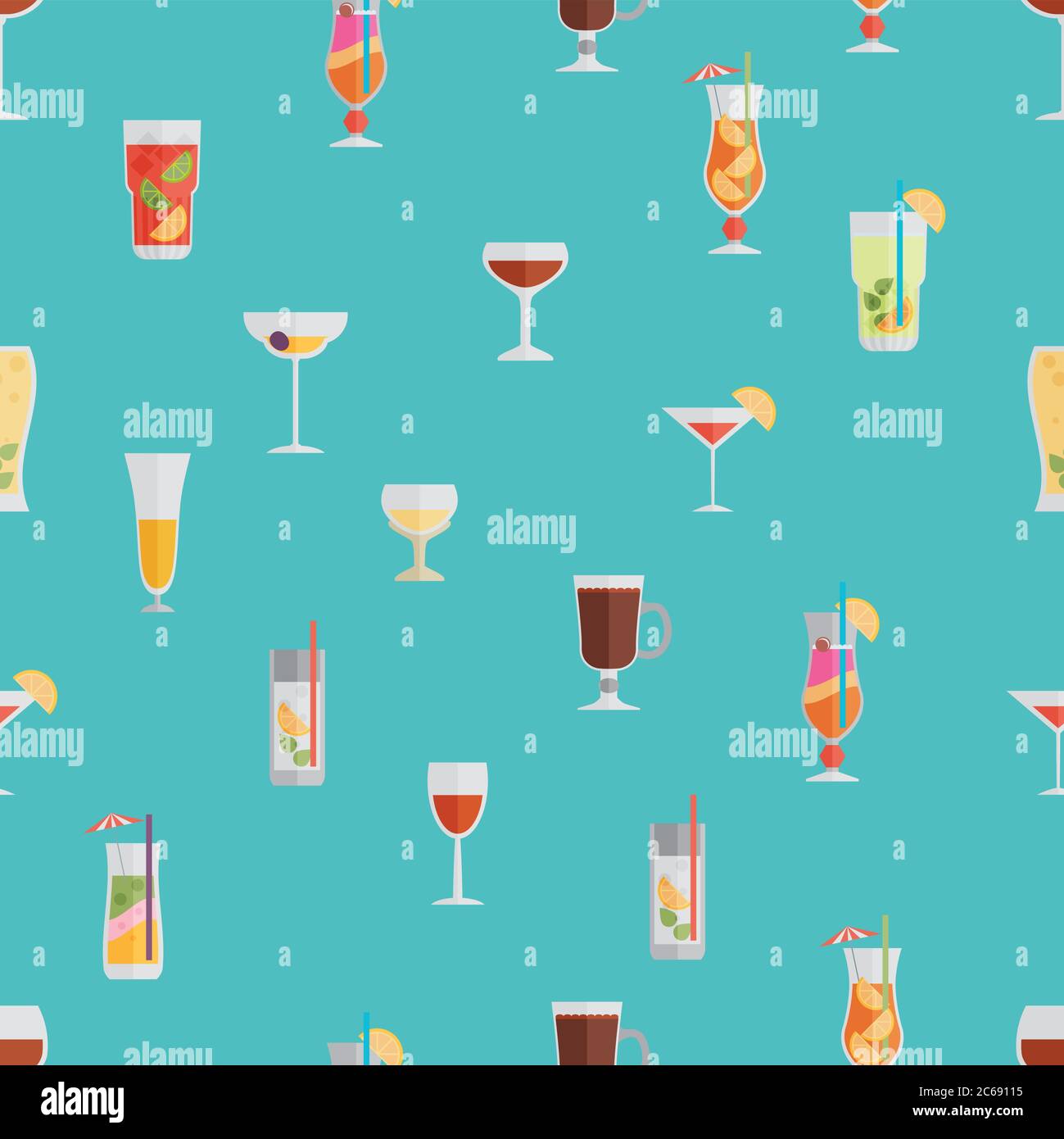 Alcohol drinks and cocktails seamless pattern in flat style Stock ...