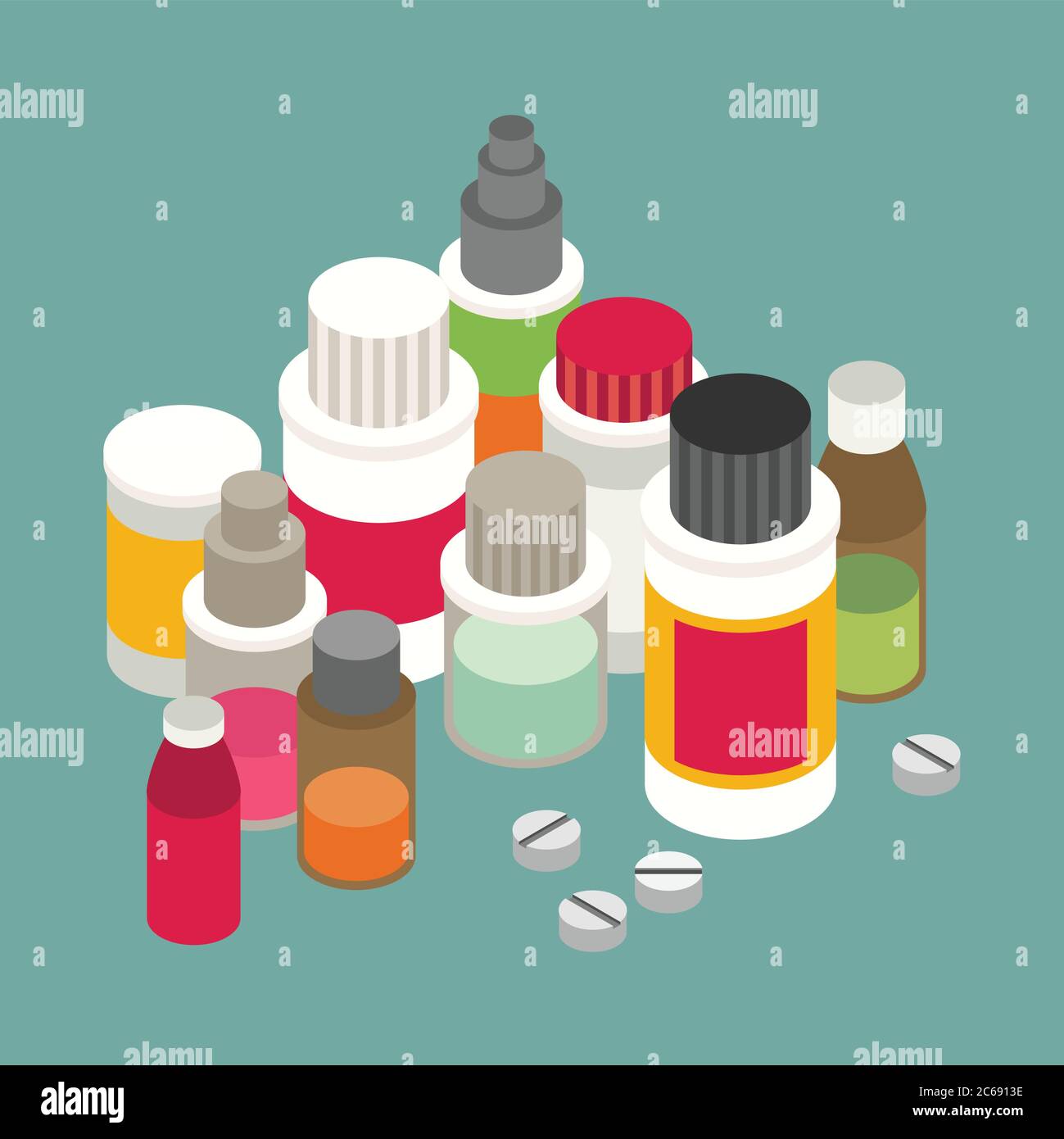 Flat 3d isometric pharmaceutics pharmacy drug web infographics vector ...