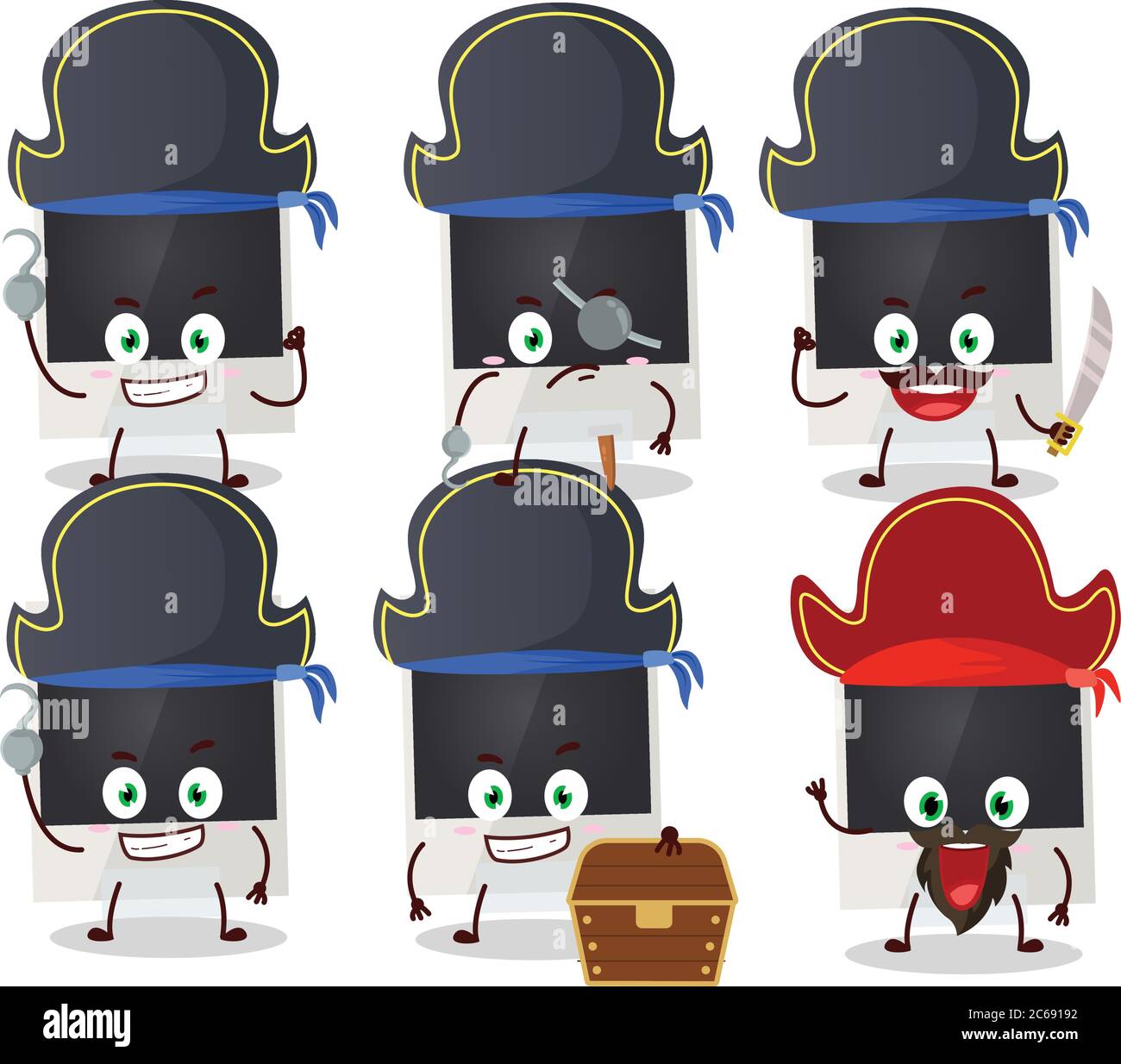 Cartoon character of black polaroid with various pirates emoticons ...