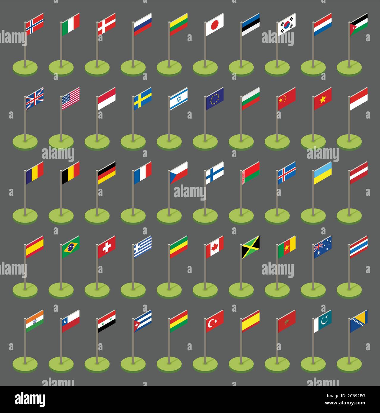 Isometric flags icons in flat style. Simple flags of the countries ...