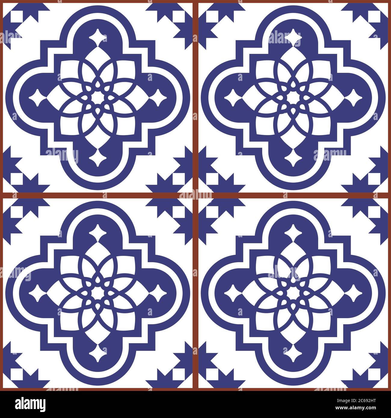 Portuguese and Moroccan Azulejo geometric tile seamless vector pattern ...