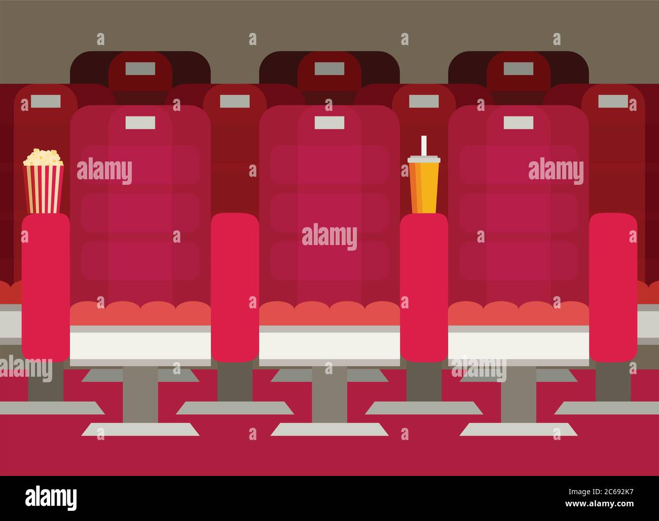 Cinema chairs with popcorn, soda. Vector illustration Stock Vector ...
