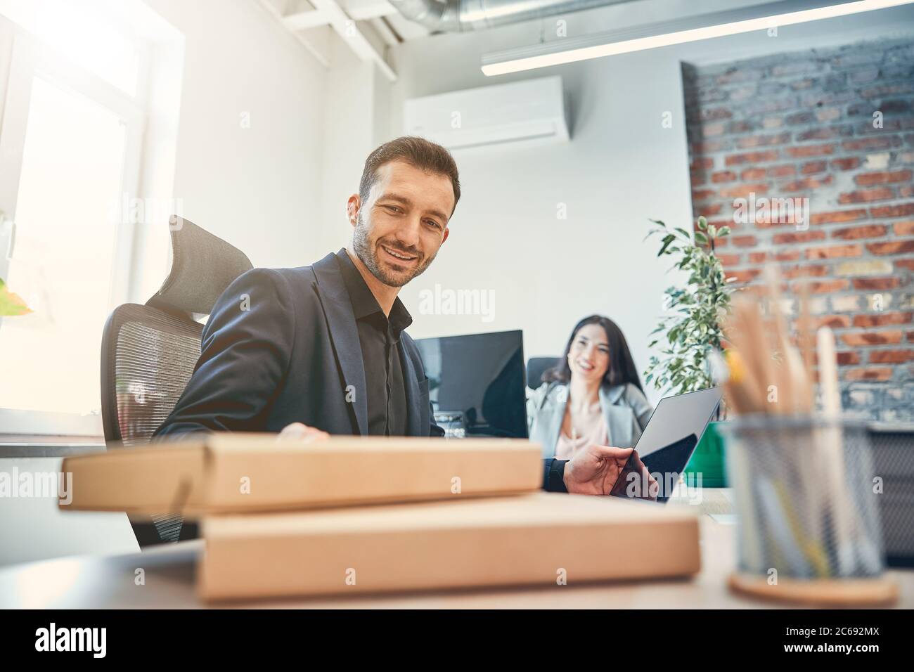 Busy businessman manager wearing suit hi-res stock photography and ...