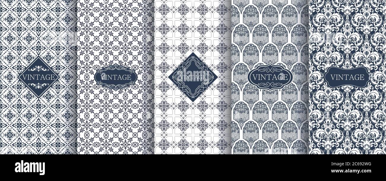 Set of Vintage seamless damask pattern for luxury packaging design ...