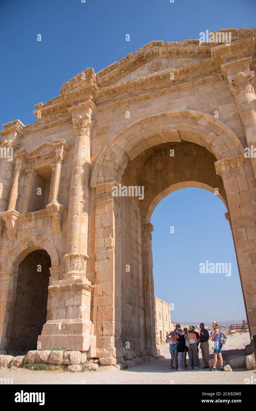 Asia, Middle East, Jordan, Jerash Archeological City, Hadrian's Arch ...