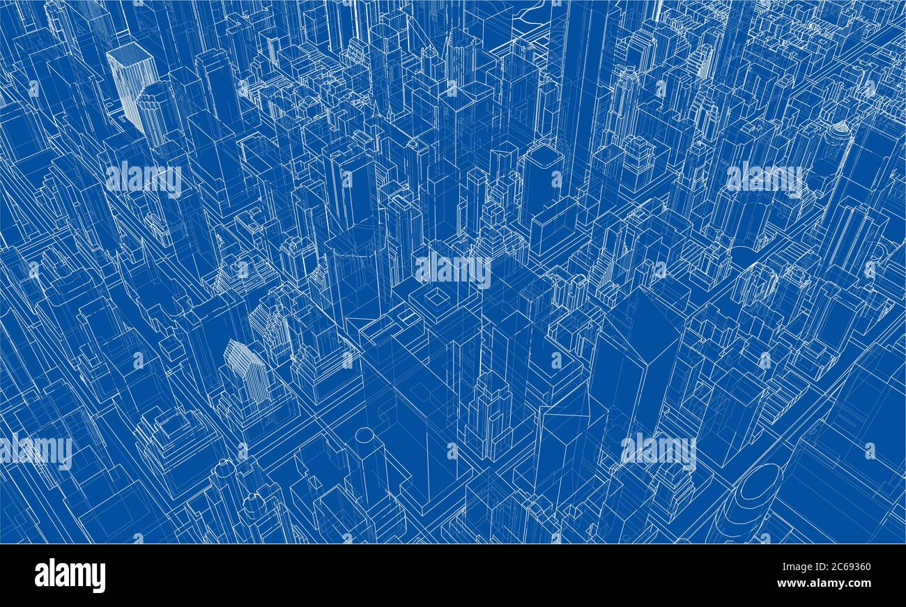 Outline city concept. Wire-frame style Stock Photo - Alamy