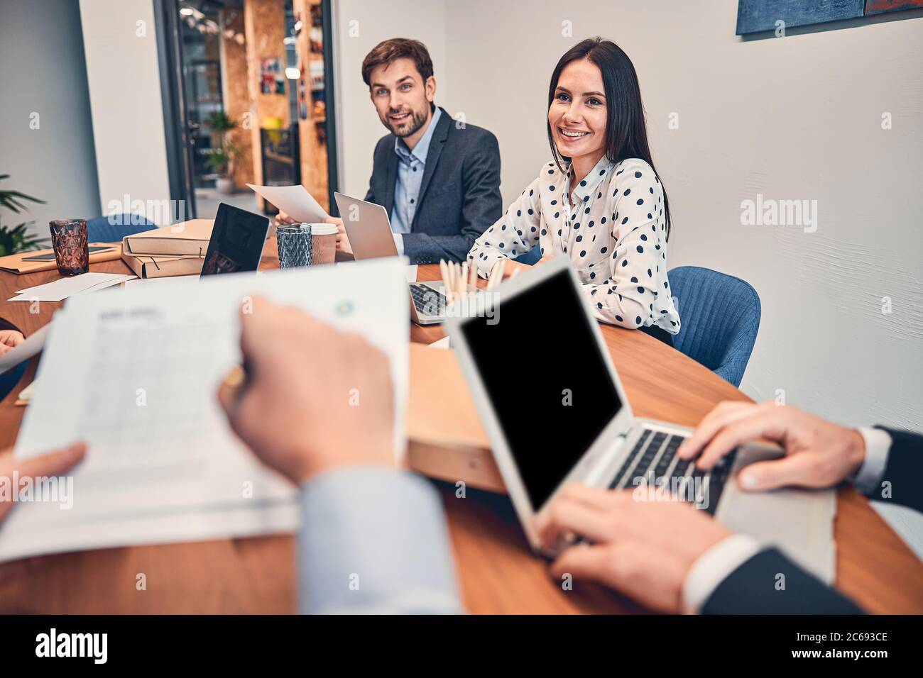 Successful negotiation with business partner at the work time Stock ...