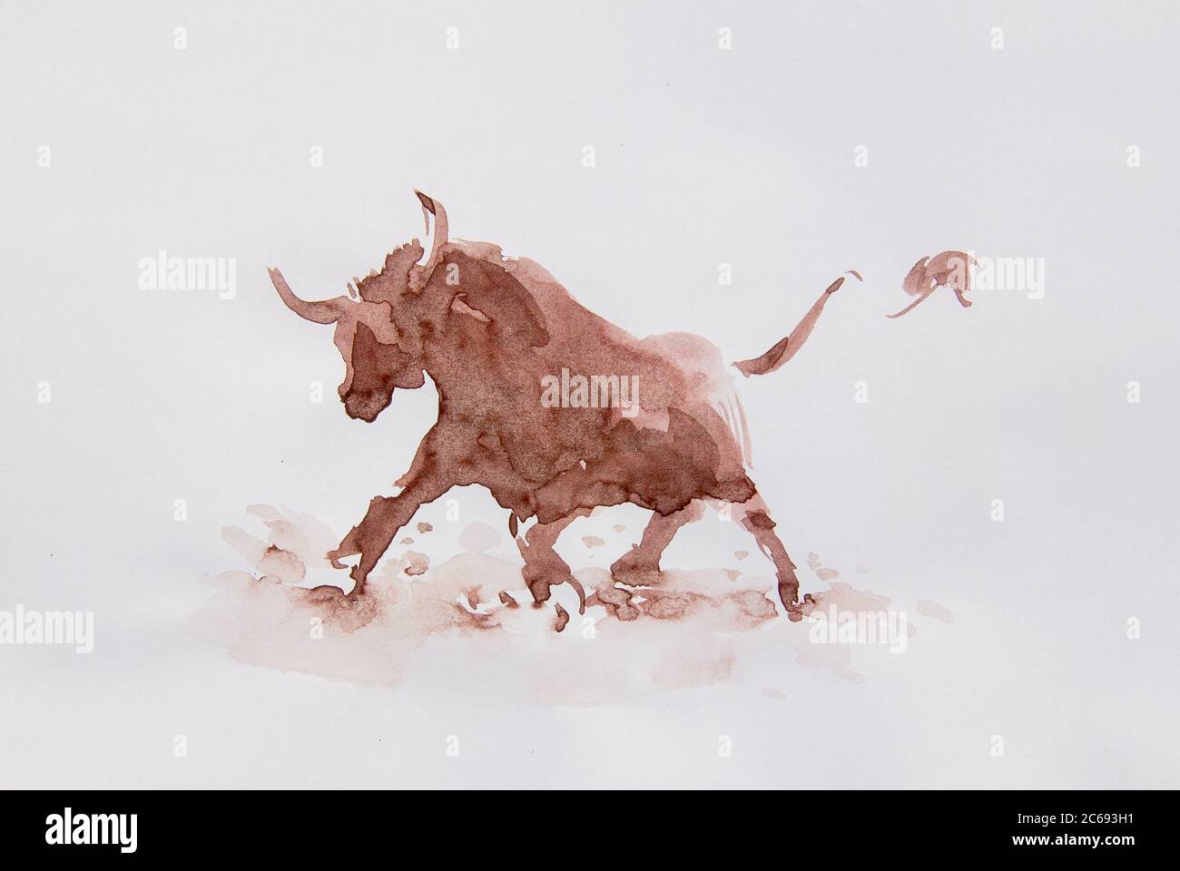 Bull watercolor hand drawn isolated illustration, traditional art style ...