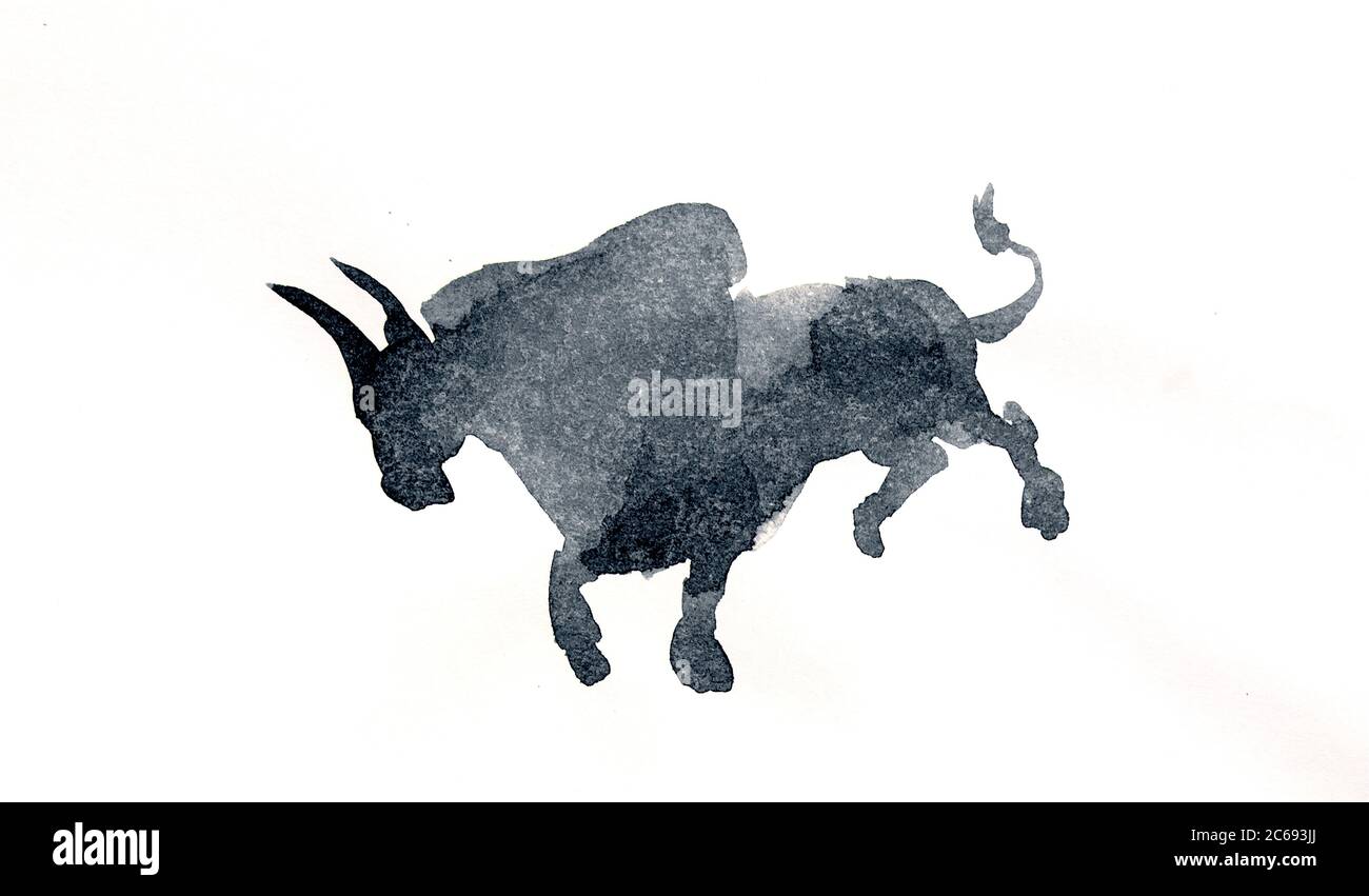 Bull watercolor hand drawn isolated illustration, traditional art style ...