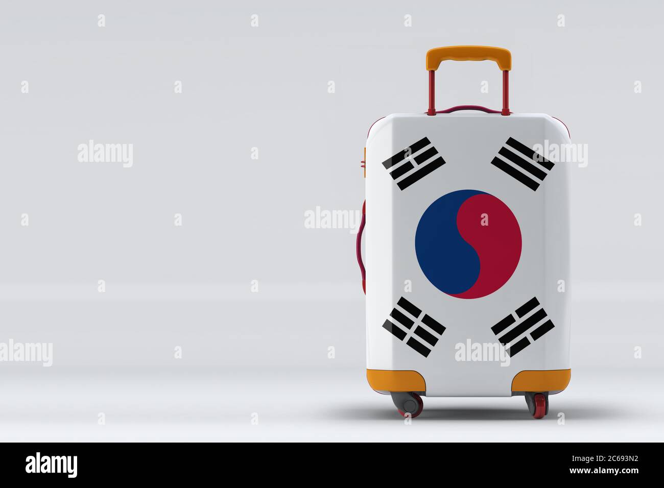 South Korea flag on a stylish suitcases back view on color background ...