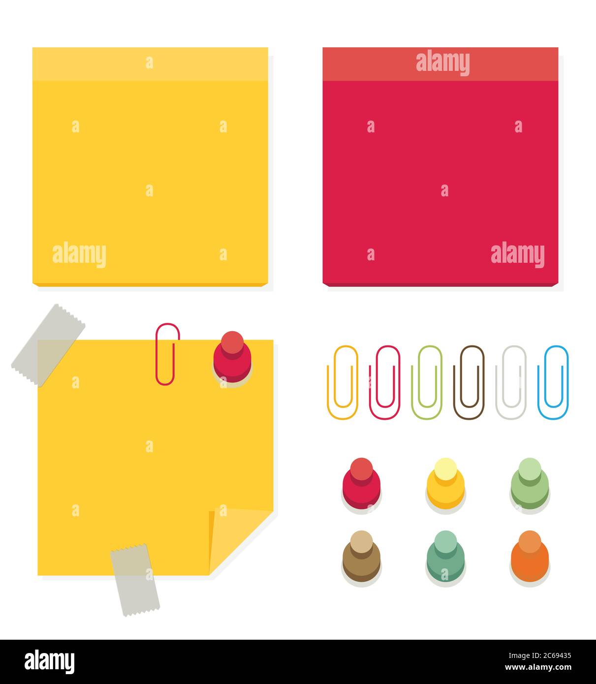 Color paper stickers for notes, flat vector illustration, post icons ...